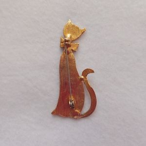 Unknown | Jewelry | Gold Tone Cat Pin Kitten Kitty W Embellished Bow ...